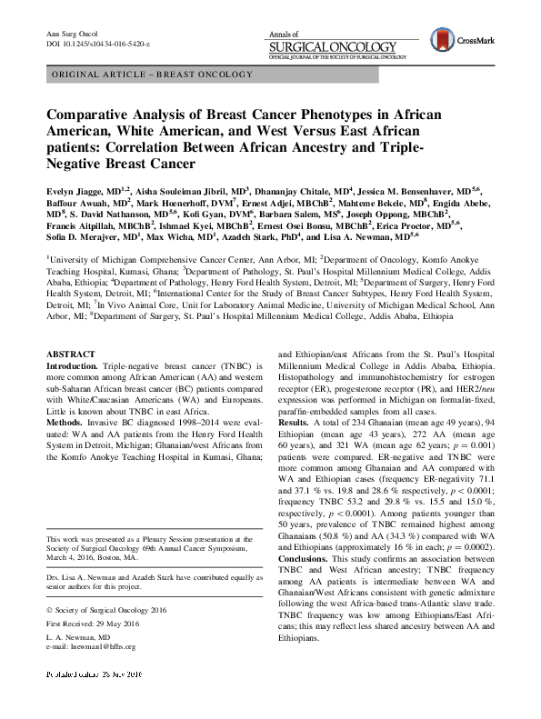 (PDF) Comparative Analysis of Breast Cancer Phenotypes in African American, White American, and ...