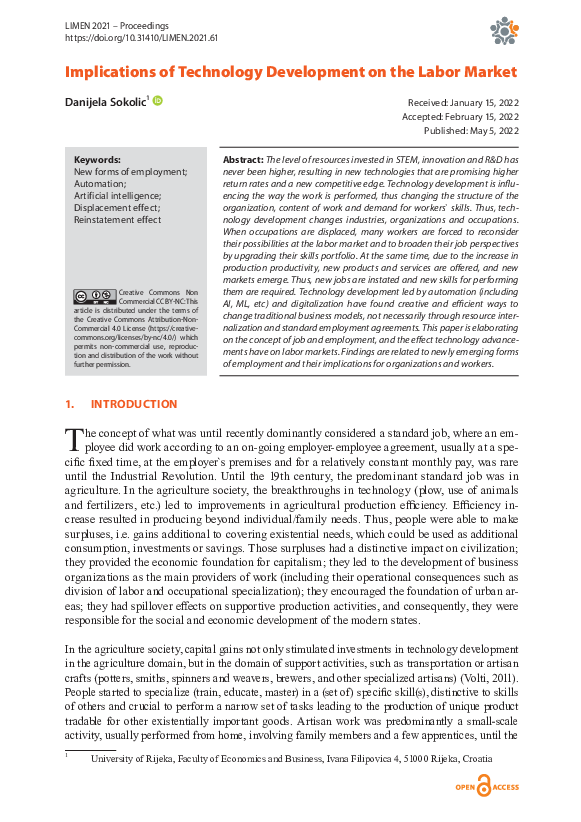 (PDF) Implications of Technology Development on the Labor Market