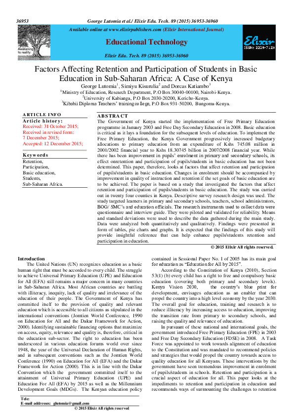 (PDF) Factors Affecting Retention and Participation of Students in ...