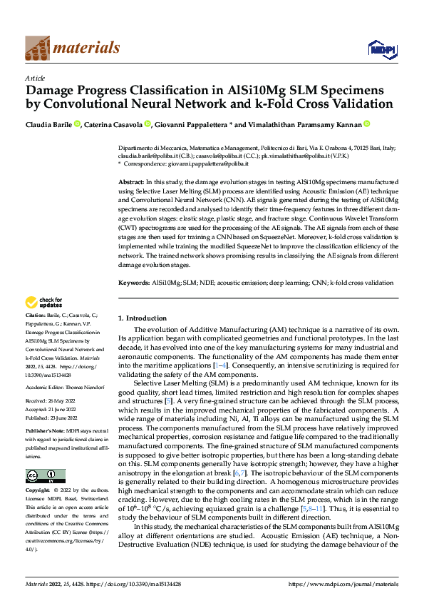 (PDF) Damage Progress Classification in AlSi10Mg SLM Specimens by Convolutional Neural Network ...