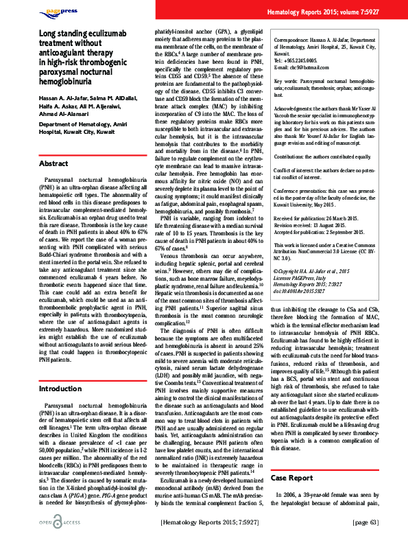 (PDF) Long standing eculizumab treatment without anticoagulant therapy ...