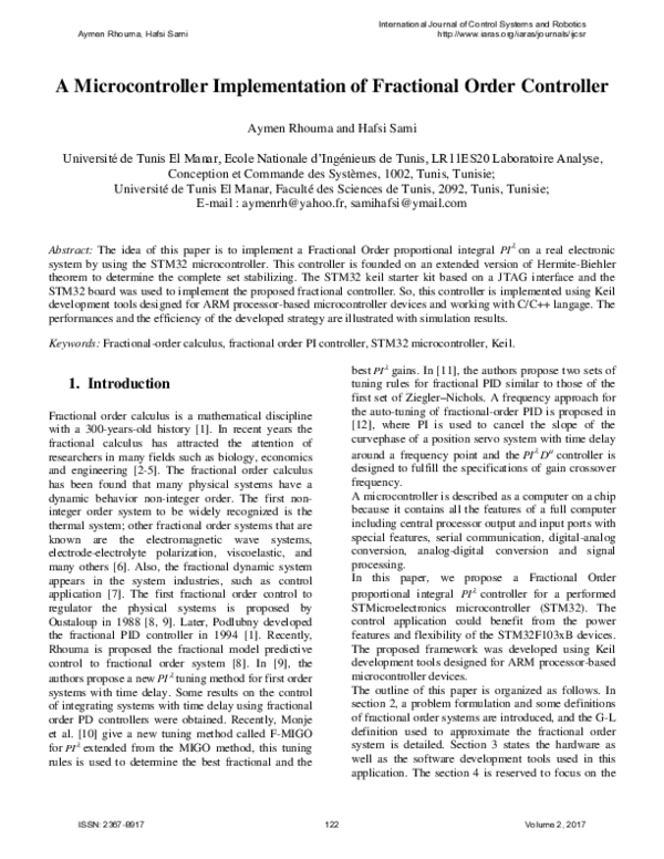Pdf A Microcontroller Implementation Of Fractional Order Controller
