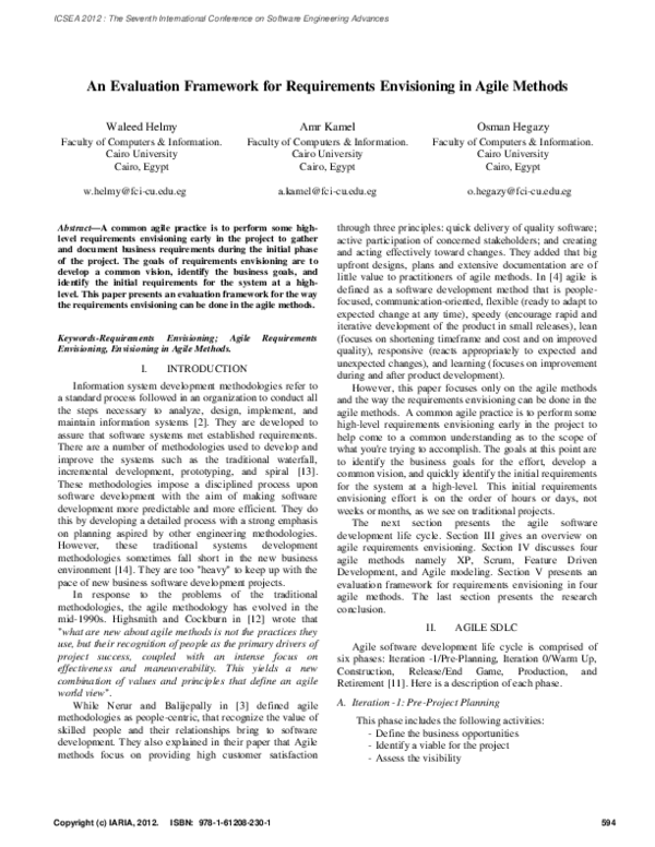 (PDF) An Evaluation Framework for Requirements Envisioning in Agile Methods