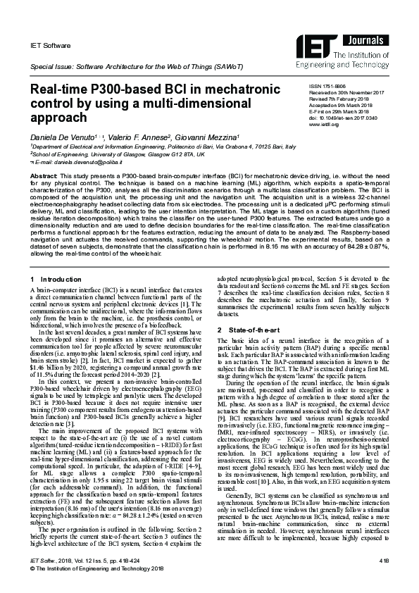 (PDF) Real‐time P300‐based BCI in mechatronic control by using a multi ...