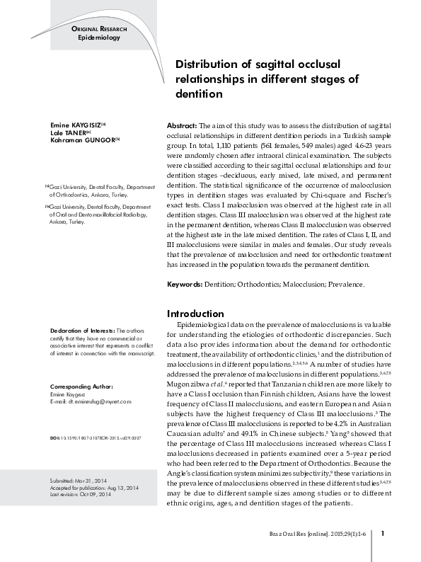 (PDF) Distribution of sagittal occlusal relationships in different ...