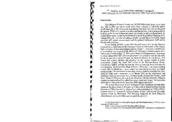 (PDF) Badme and the Ethio-Eritrean Border: The Challenge of Demarcation ...