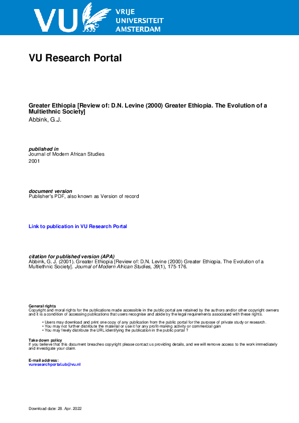 (PDF) Greater Ethiopia [Review of: D.N. Levine (2000) Greater Ethiopia ...