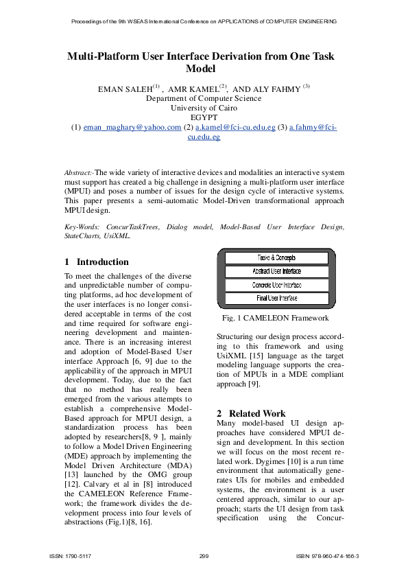 (PDF) Multi-platform user interface derivation from one task model