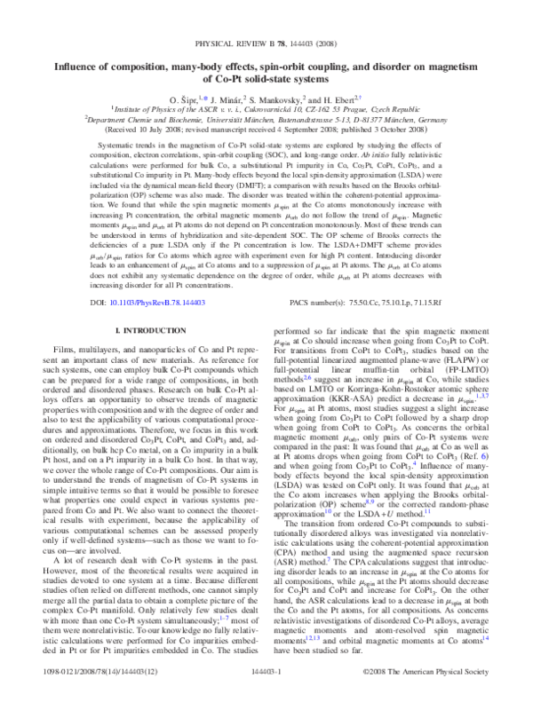 (PDF) Influence of composition, many-body effects, spin-orbit coupling ...
