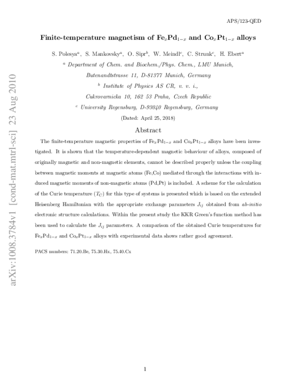 (PDF) Finite-temperature magnetism ofFexPd1−xandCoxPt1−xalloys