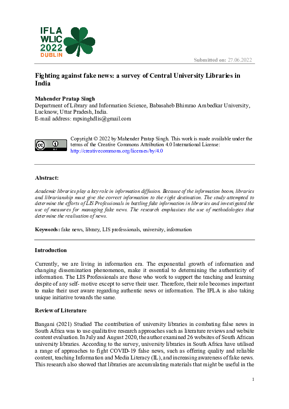 (PDF) Fighting against fake news: a survey of Central University ...