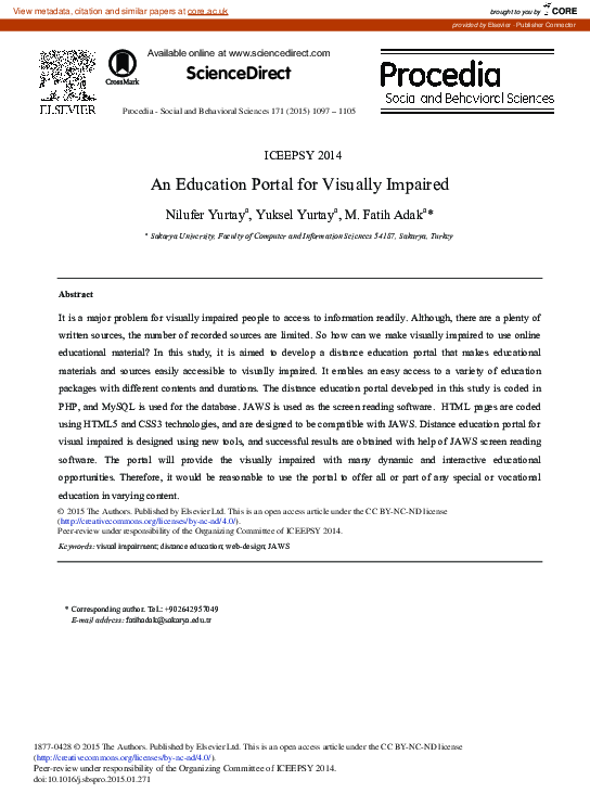 (PDF) An Education Portal for Visually Impaired