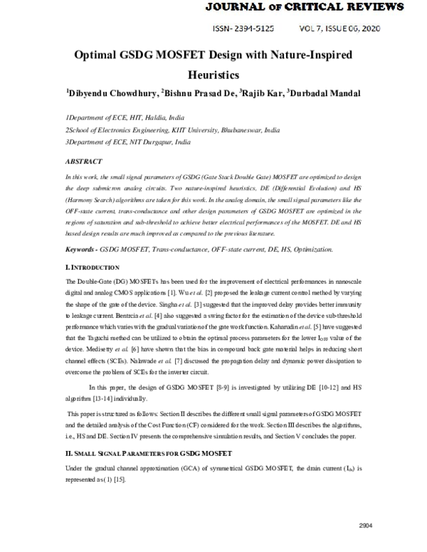 (PDF) Optimal GSDG MOSFET Design with Nature-Inspired Heuristics