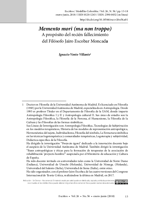 (PDF) Memento mori (ma non troppo). A propósito del recién ...