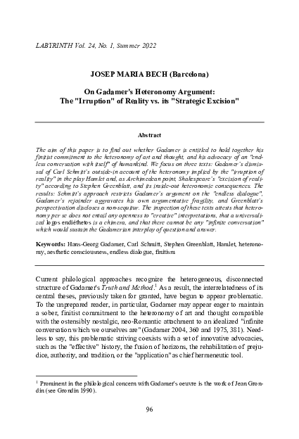 (PDF) On Gadamer's Heteronomy Argument: The "Irruption" of Reality vs ...