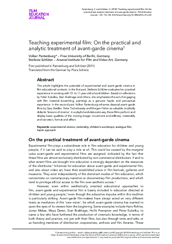 (PDF) Teaching experimental film: On the practical and analytic ...