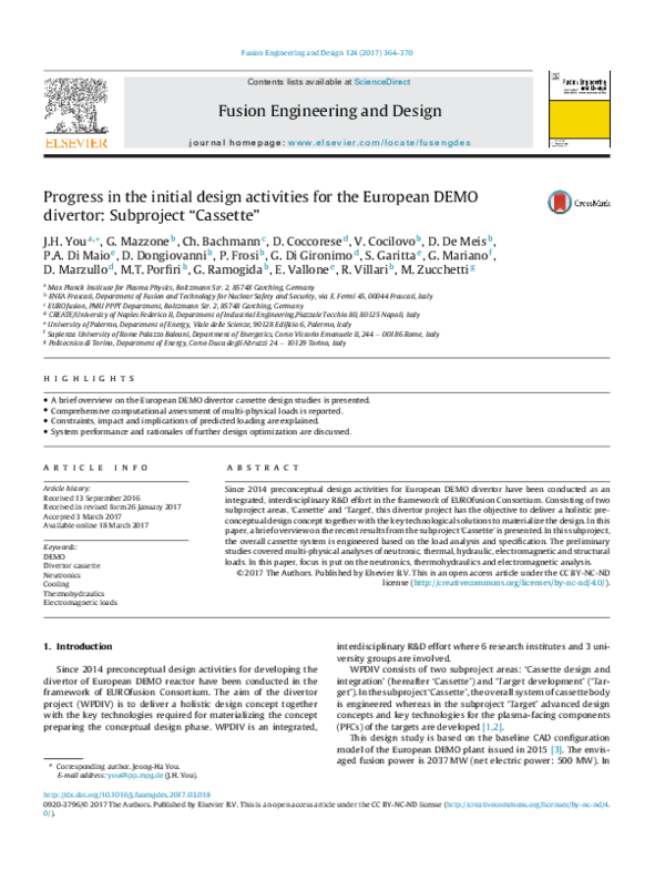 (PDF) Progress in the initial design activities for the European DEMO ...