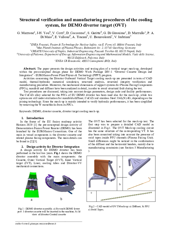 (PDF) Structural verification and manufacturing procedures of the cooling system, for DEMO ...
