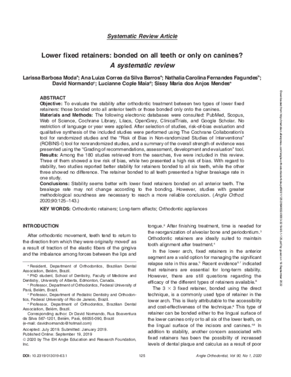 (PDF) Lower Fixed Retainers: Bonded On All Teeth Or Only On Canines? A ...