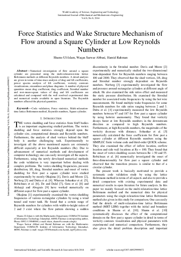 (PDF) Force Statistics And Wake Structure Mechanism Of Flow Around A ...