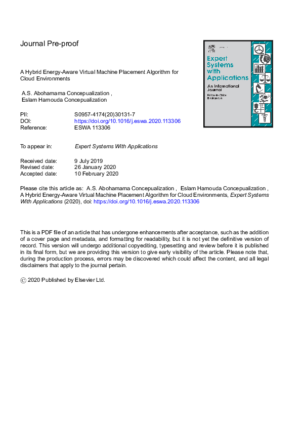 Pdf A Hybrid Energy Aware Virtual Machine Placement Algorithm For Cloud Environments