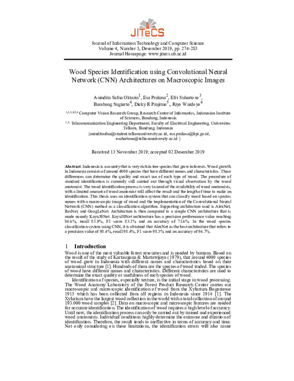 Pdf Wood Species Identification Using Convolutional Neural Network Cnn Architectures On