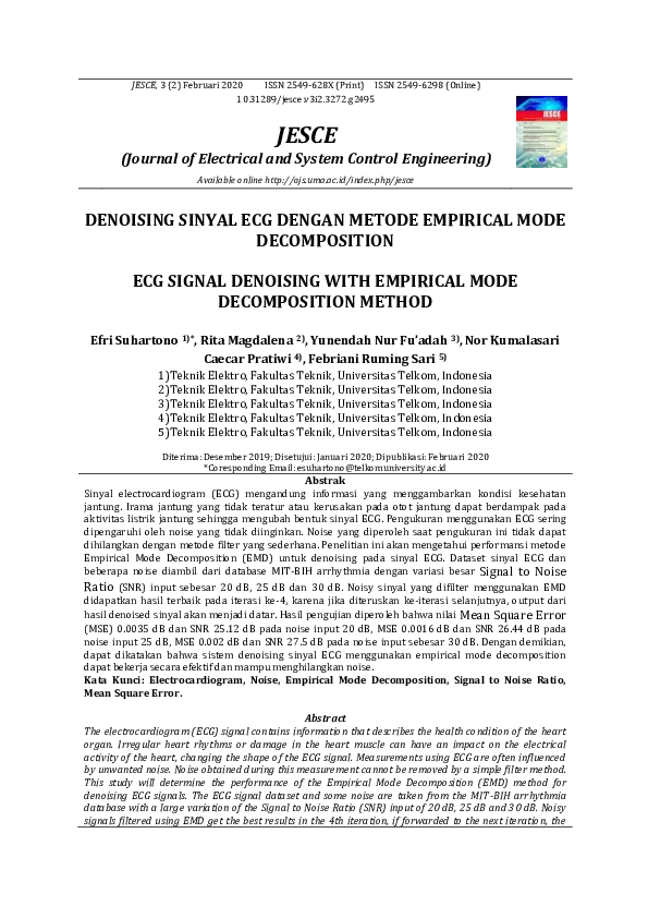 Pdf Denoising Sinyal Ecg Dengan Metode Empirical Mode Decomposition