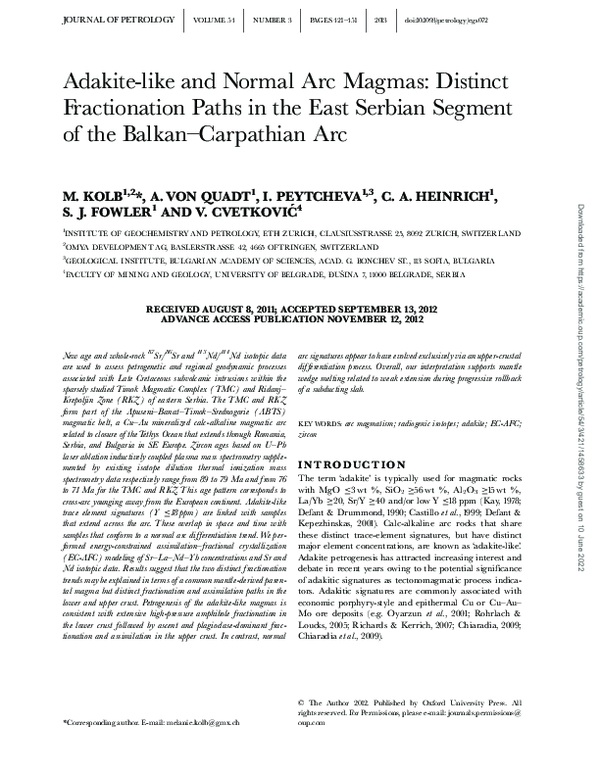 (PDF) Adakite-like and Normal Arc Magmas: Distinct Fractionation Paths ...