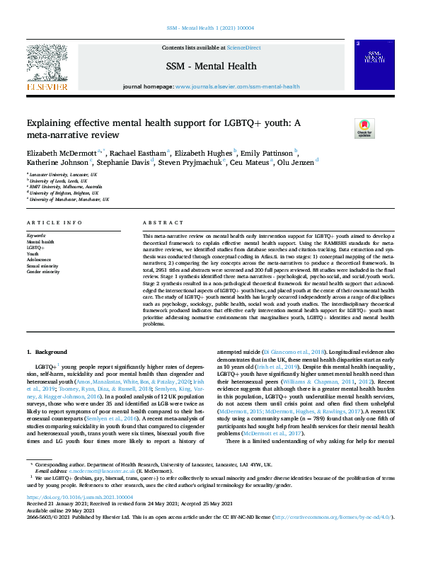 (PDF) Explaining effective mental health support for LGBTQ+ youth: A meta-narrative review ...