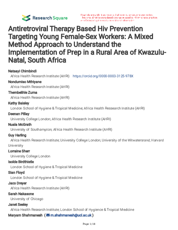 Pdf Antiretroviral Therapy Based Hiv Prevention Targeting Young 2519