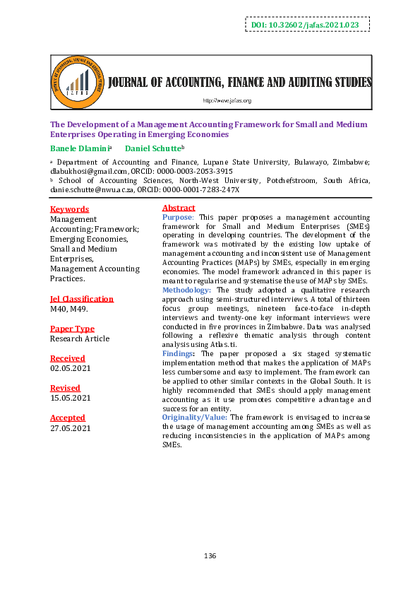 (PDF) The Development of a Management Accounting Framework for Small ...