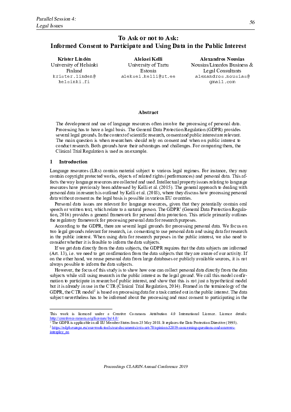 Pdf To Ask Or Not To Ask Informed Consent To Participate And Using