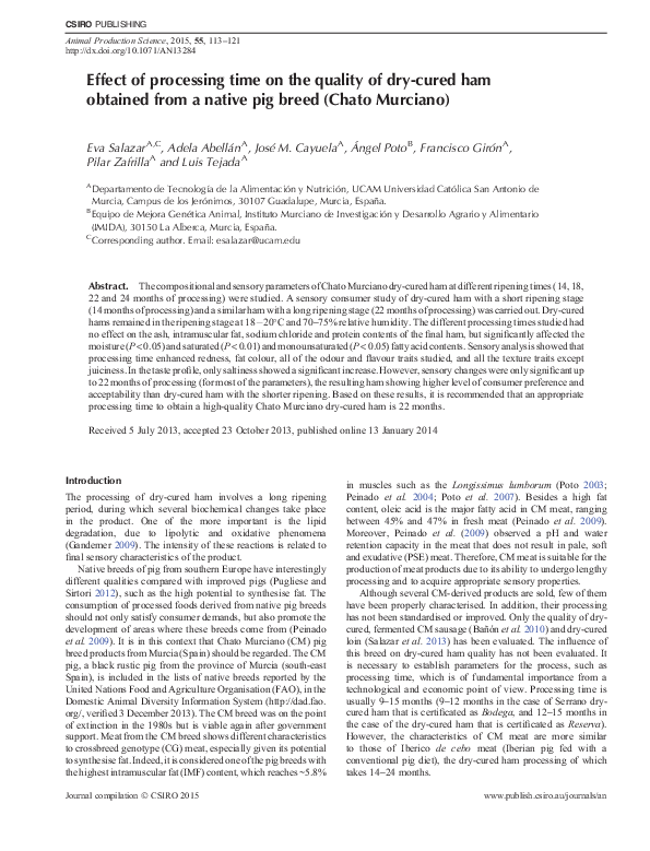 (PDF) Effect of processing time on the quality of dry-cured ham ...