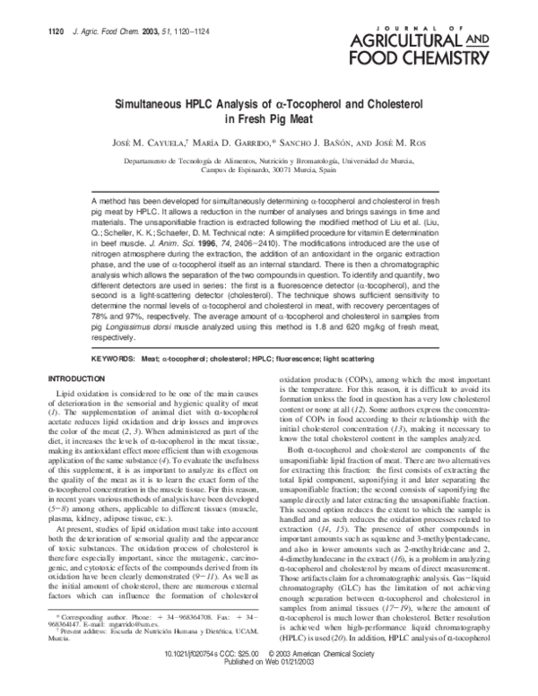 (PDF) Simultaneous HPLC Analysis of α-Tocopherol and Cholesterol in ...