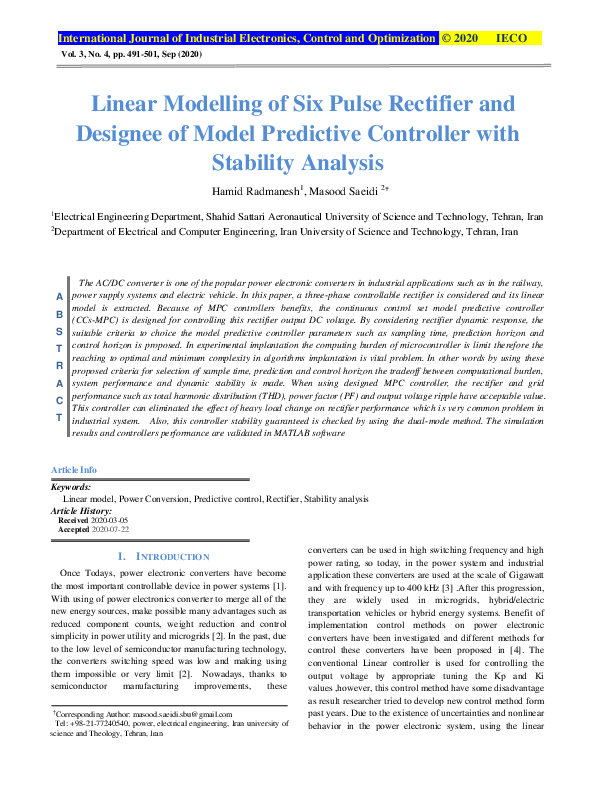 (PDF) Linear Modelling of Six Pulse Rectifier and Designee of Model Predictive Controller with ...
