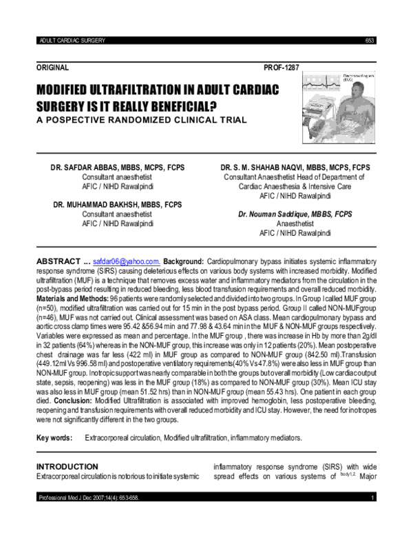 (PDF) Modified Ultrafiltration in Adult Cardiac Surgery is It Really ...