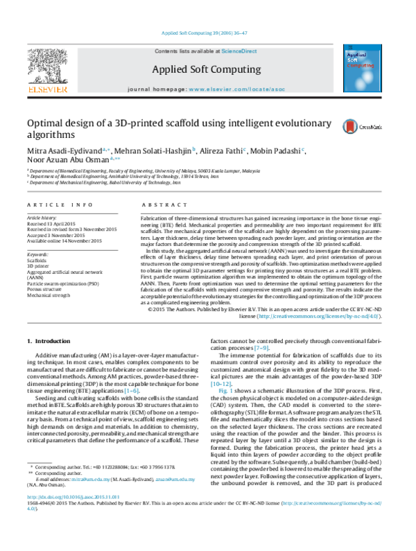 (PDF) Optimal design of a 3D-printed scaffold using intelligent evolutionary algorithms