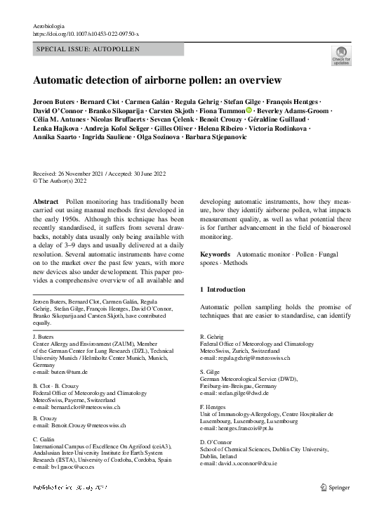 (PDF) Automatic detection of airborne pollen: an overview
