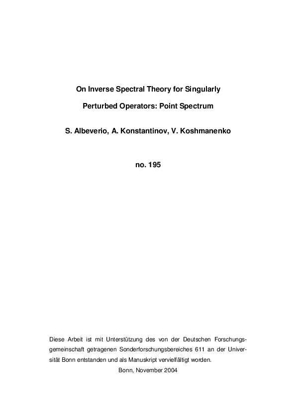 Pdf On Inverse Spectral Theory For Singularly Perturbed Operators