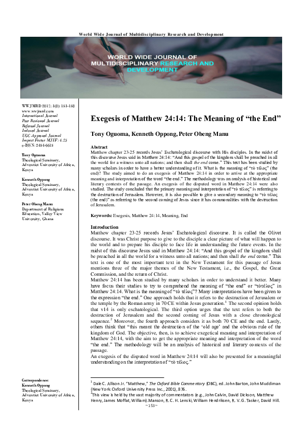 (PDF) Exegesis of Matthew 24:14: The Meaning of "the End"