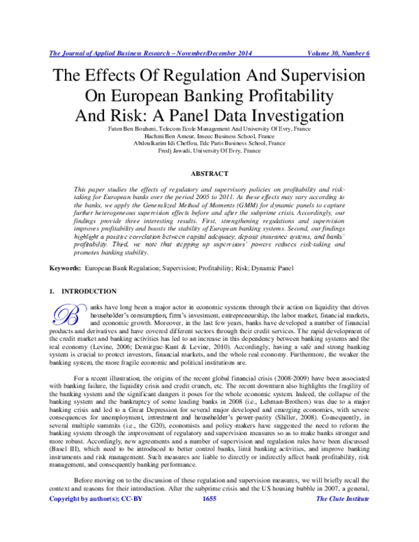(PDF) The Effects Of Regulation And Supervision On European Banking ...