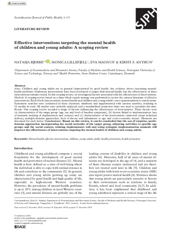 (PDF) Effective interventions targeting the mental health of children and young adults: A ...