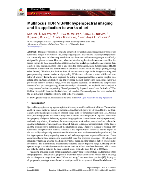(PDF) Multifocus HDR VIS/NIR hyperspectral imaging and its application to works of art