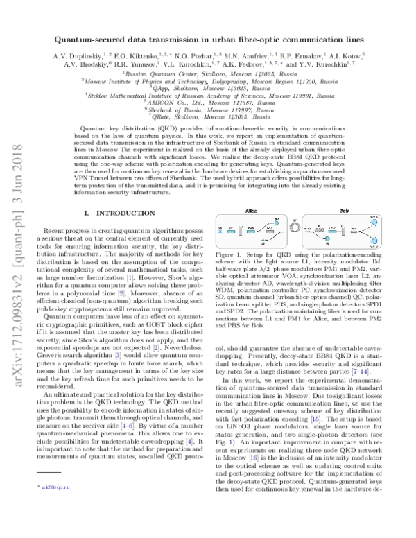 (PDF) Quantum-Secured Data Transmission in Urban Fiber-Optics Communication Lines