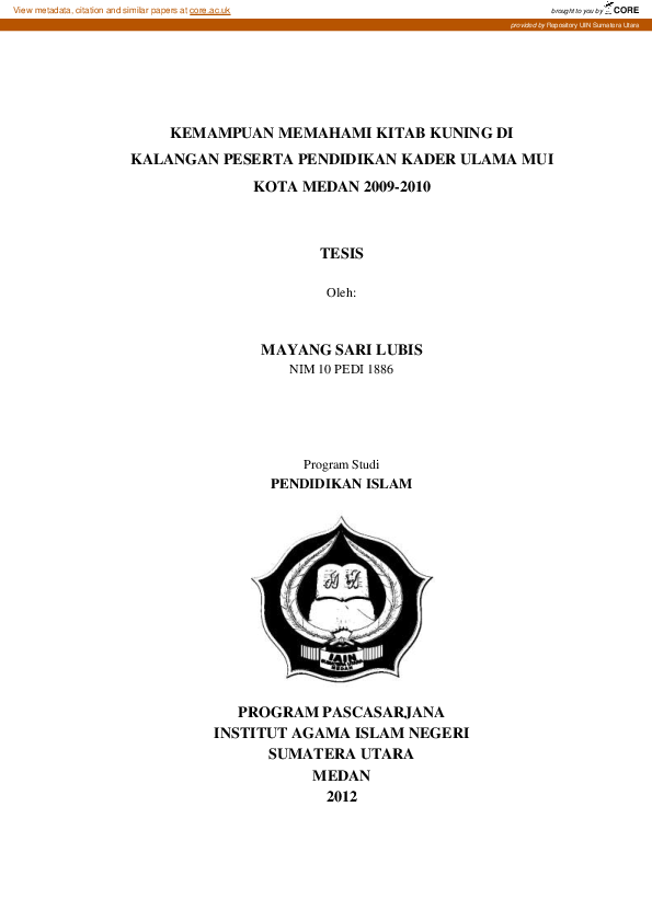 (PDF) Kemampuan memahami kitab kuning di kalangan peserta pendidikan kader Ulama MUI Kota Medan ...