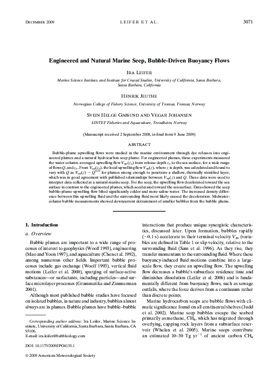 Pdf Engineered And Natural Marine Seep Bubble Driven Buoyancy Flows