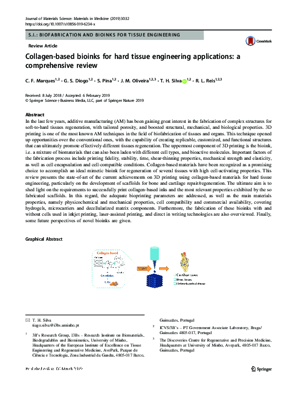 (PDF) Collagen-based bioinks for hard tissue engineering applications: a comprehensive review
