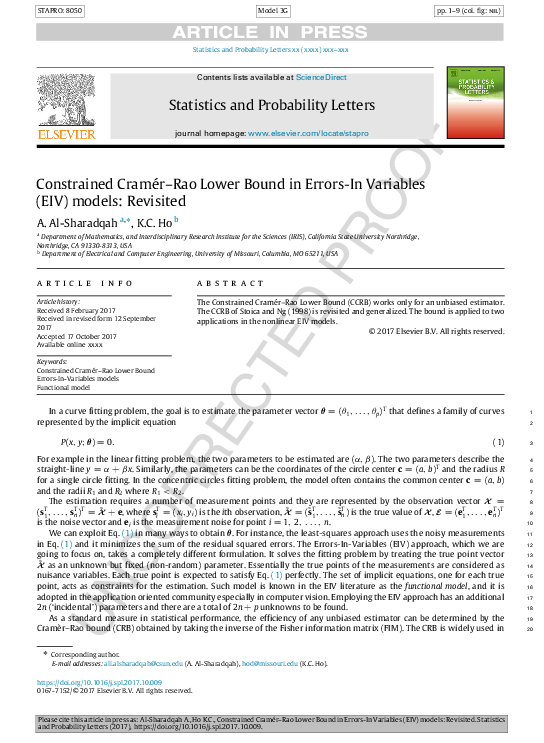 Pdf Constrained Cramér Rao Lower Bound In Errors In Variables Eiv Models Revisited Ali Al