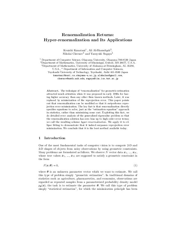 (PDF) Renormalization Returns: Hyper-renormalization and Its Applications