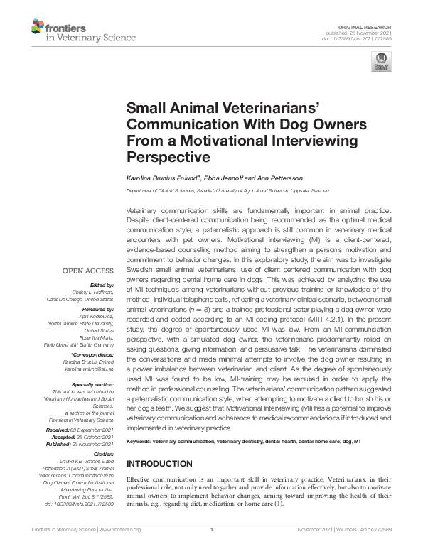 (PDF) Small Animal Veterinarians' Communication With Dog Owners From a ...